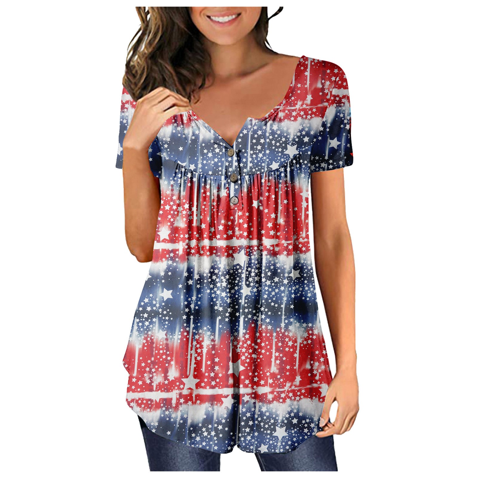 HIMIWAY Fourth of July Clothes Womens Tops Women's Summer V-neck Short ...