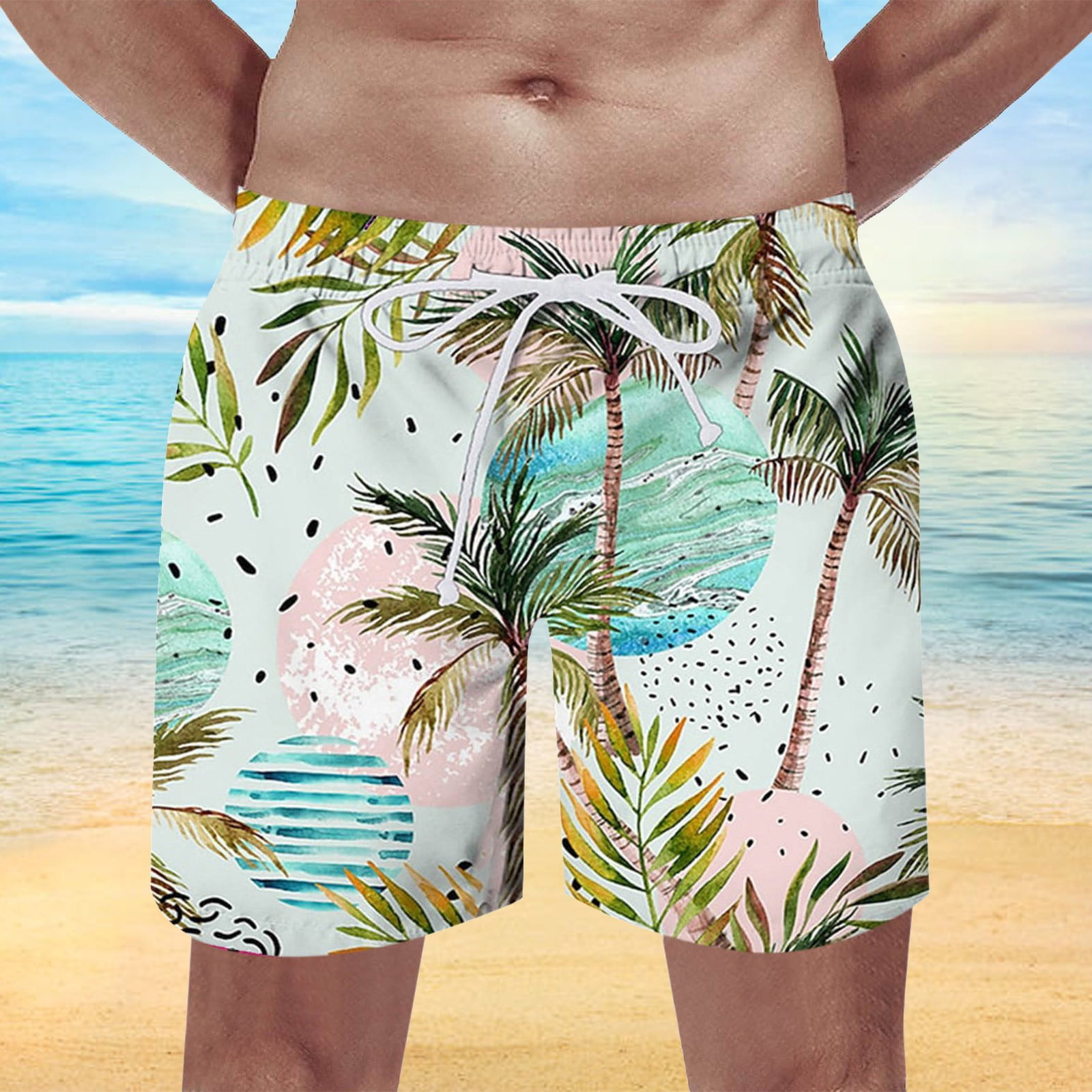 HIMIWAY Mens Shorts Men's Printed Shorts New Tropical Hawaiian Beach ...