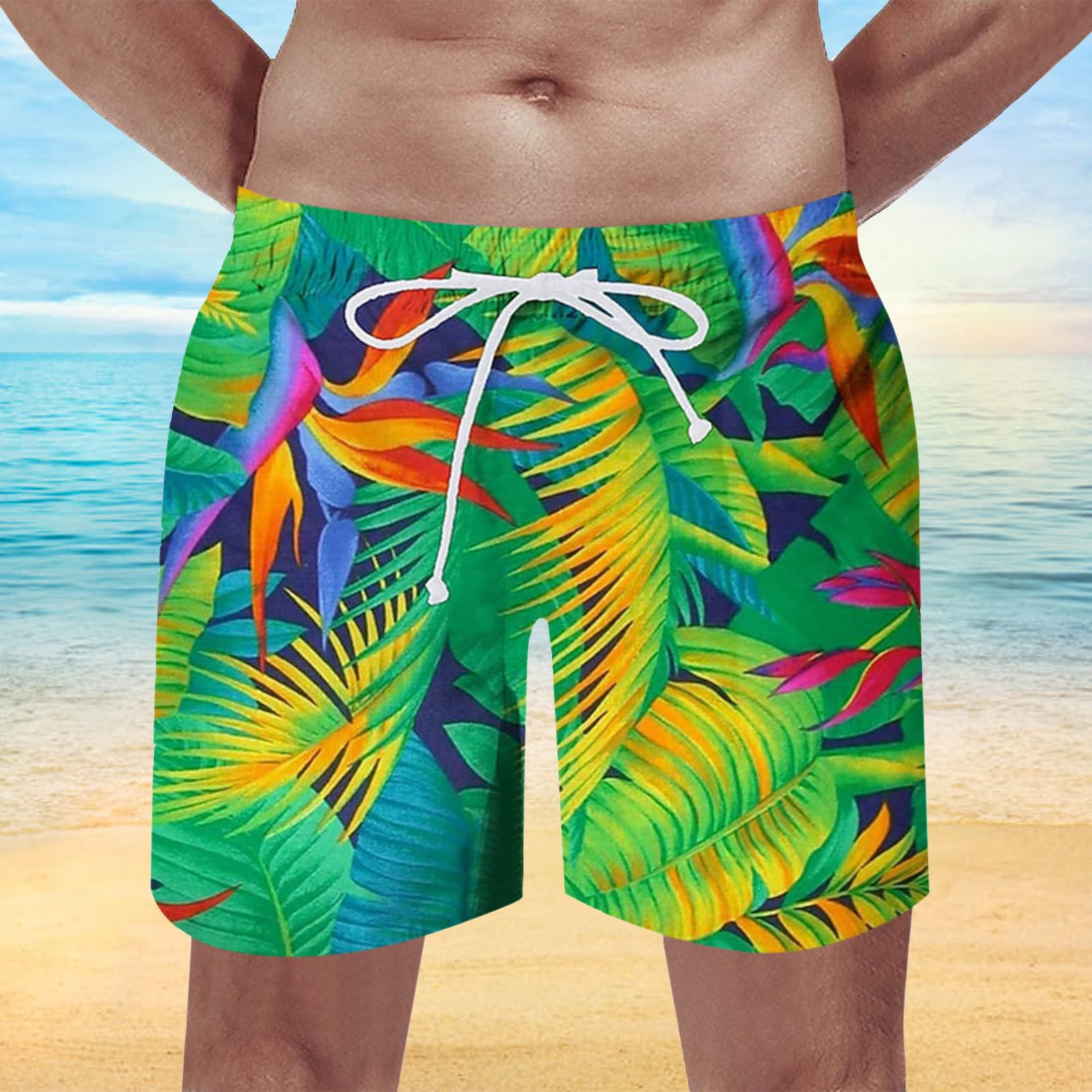 HIMIWAY Mens Shorts Men's Printed Shorts New Tropical Hawaiian Beach ...