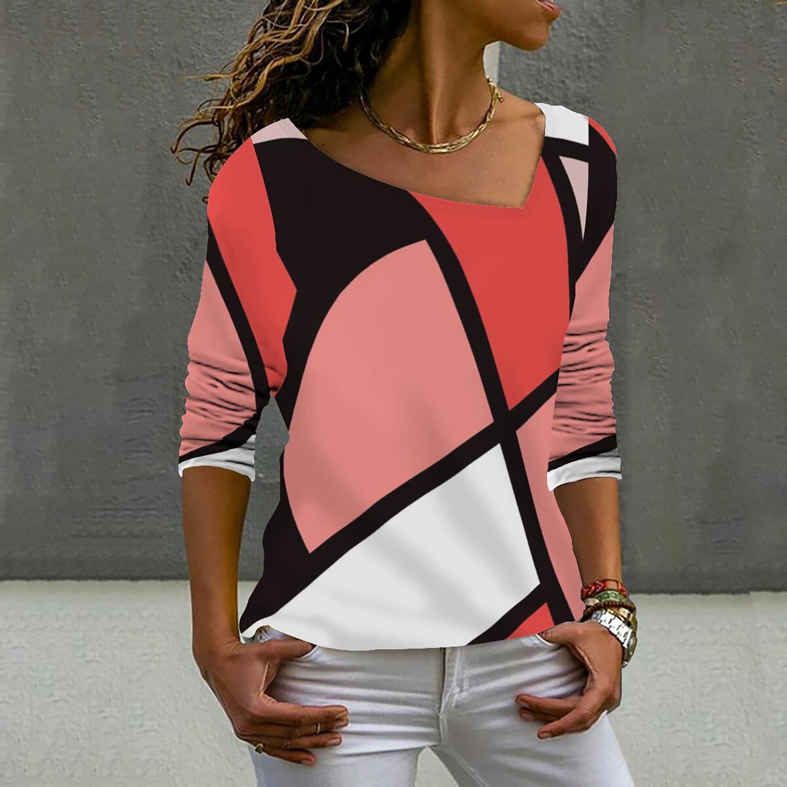 HIMIWAY Summer Loose Casual Modern Art Mondrian Patchwork Color Block ...