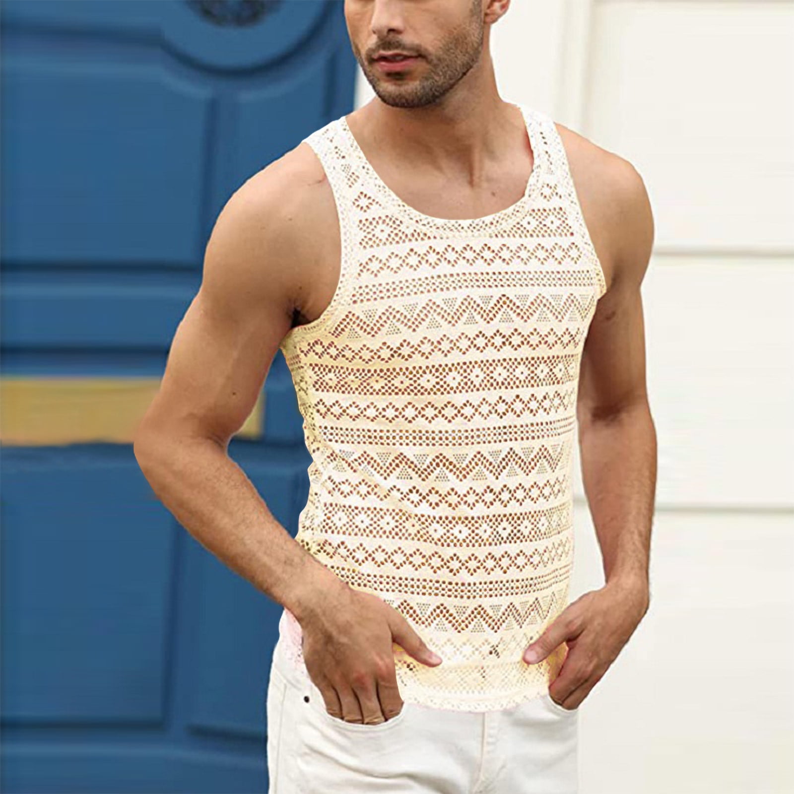 HIMIWAY Tank Tops Men and Big Men Men's Tank Top Hollow Breathable Vest ...