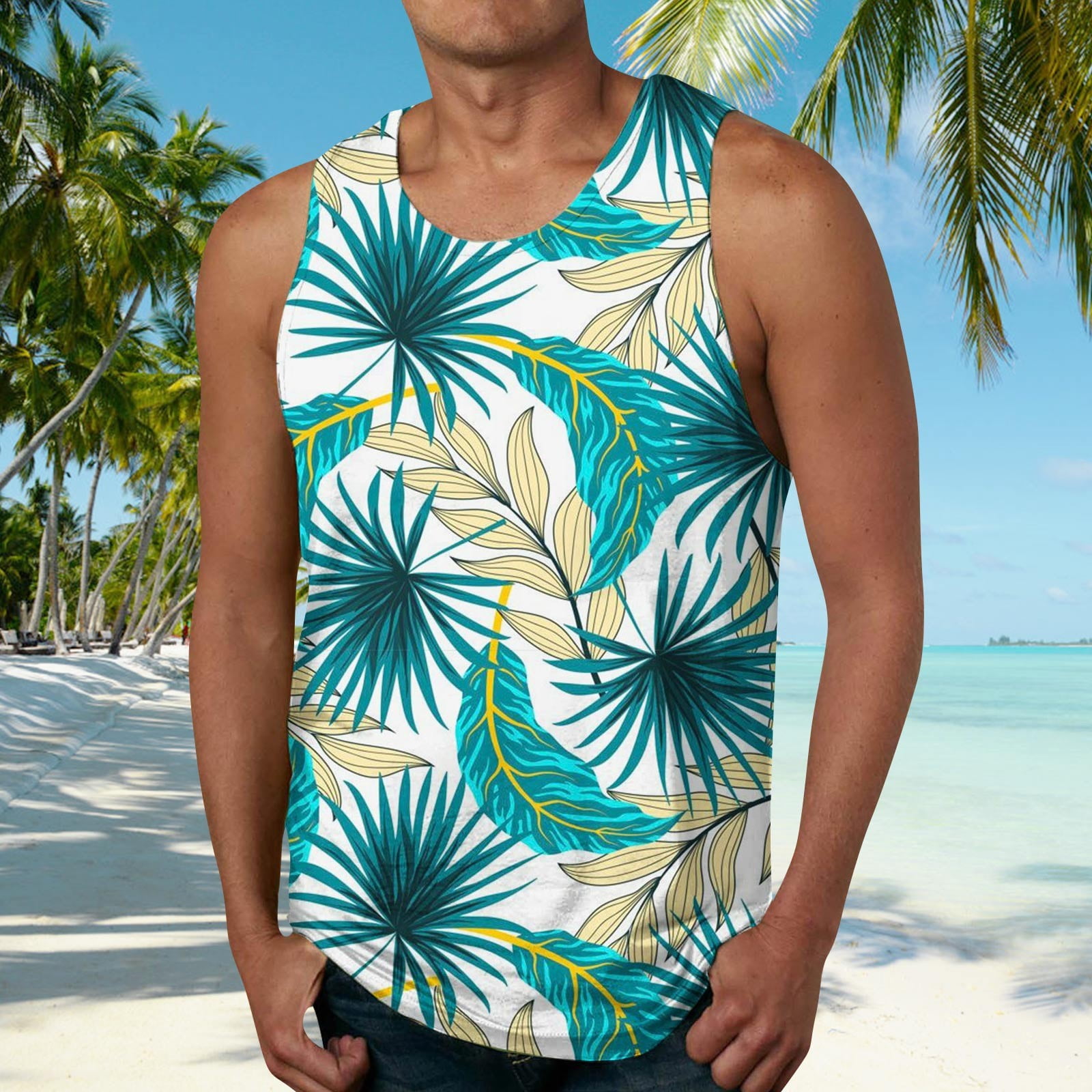 HIMIWAY Tank Tops Men and Big Men Summer Fresh Fashion New Beach Hawaii ...