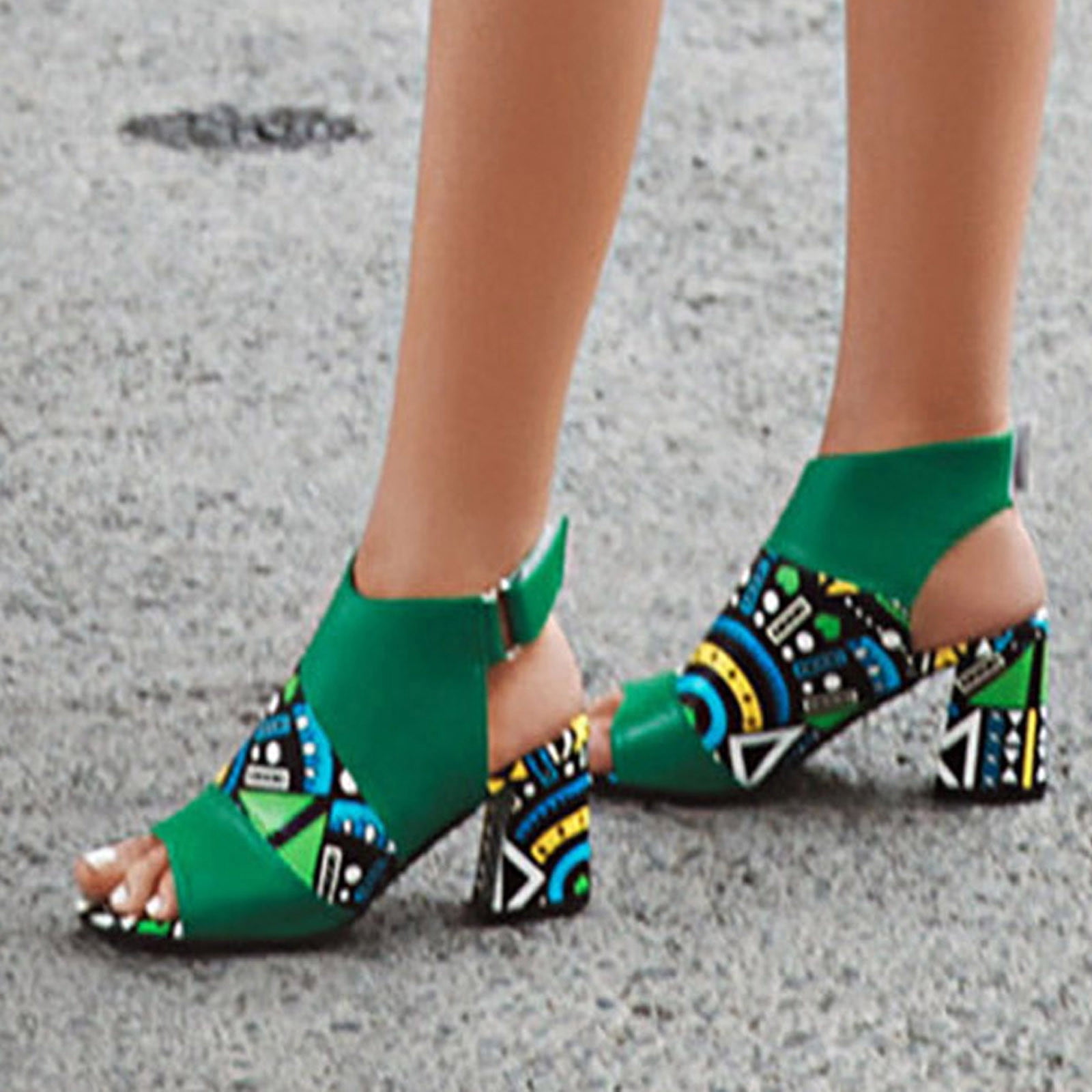 HIMIWAY Wedge Sandals for Women Women Stylish Print Sandals Boots Peep Toe Hook&Loop Strap ...