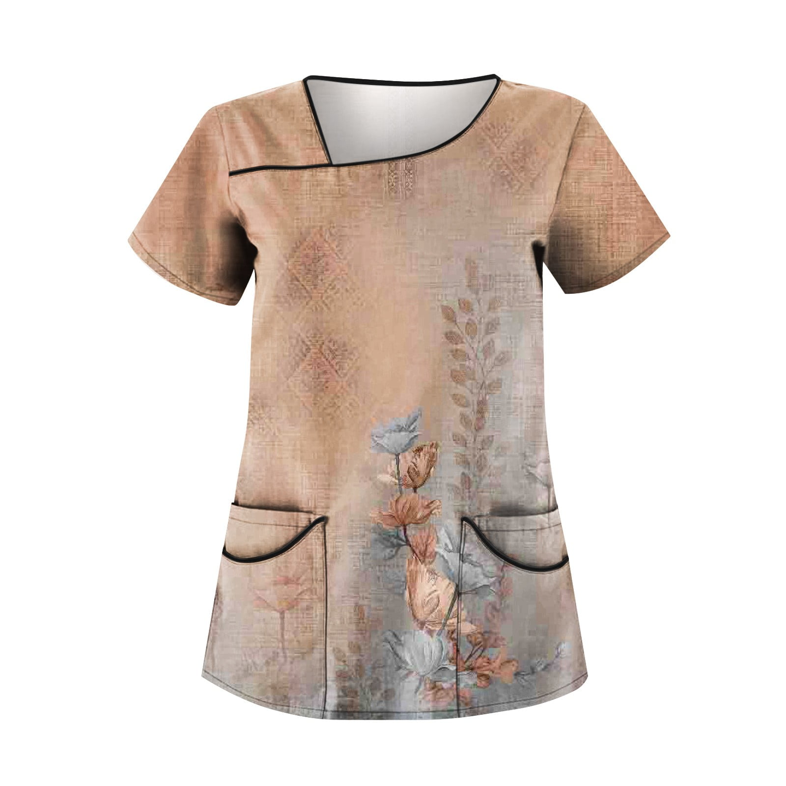 HIMIWAY Women's Retro Printed Work Clothes With Sloping Collar And ...