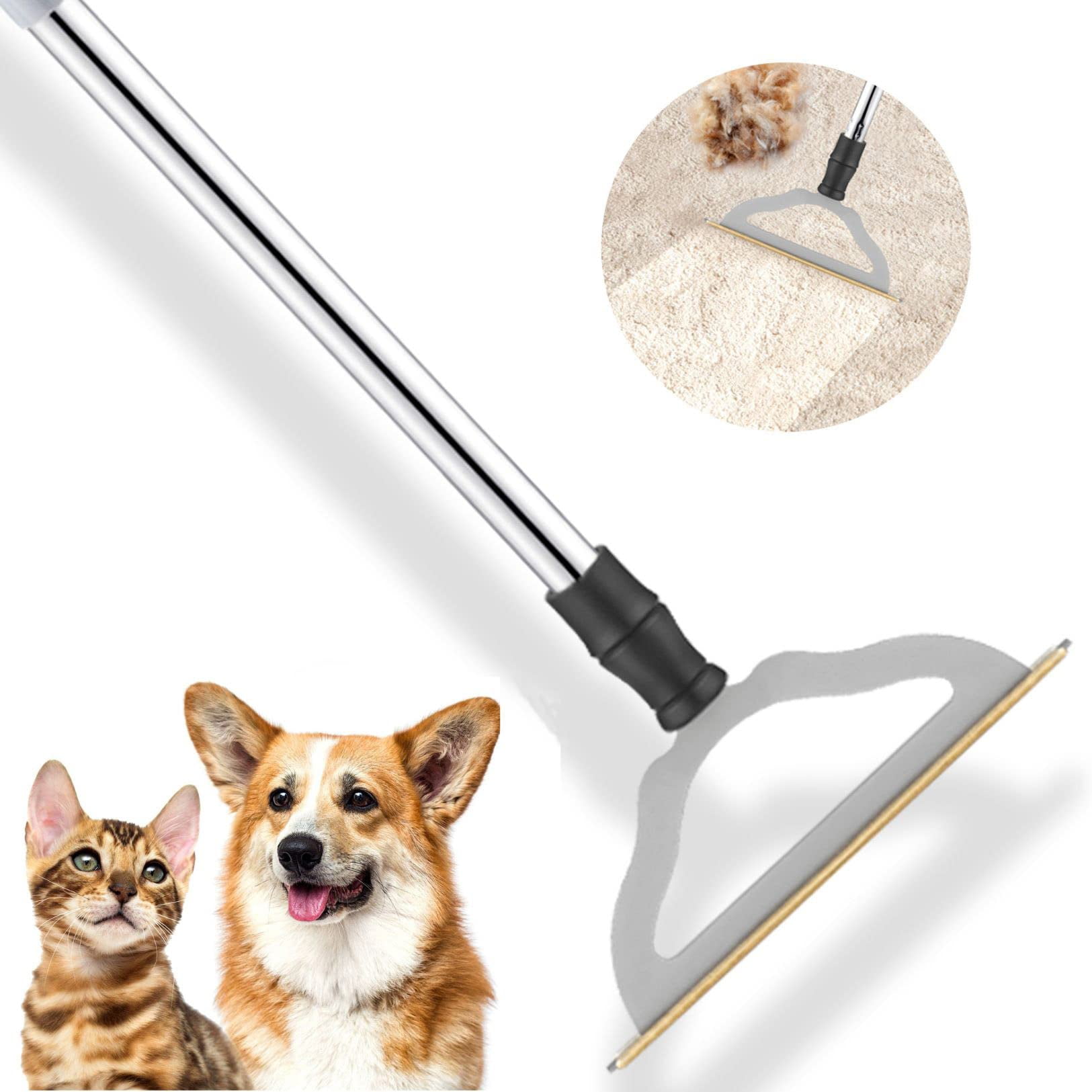 HIMODA Pet Hair Remover for Carpets, Adjustable Long Handle Carpet Rake ...