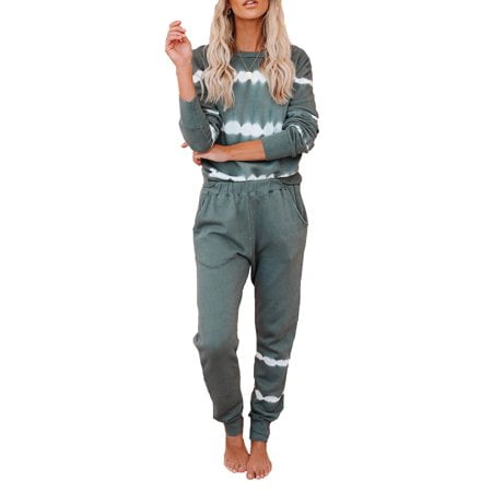 HIMONE 2 Pcs Tie Dye Tracksuit Elastic Waist Sports Long Pants Avia ...
