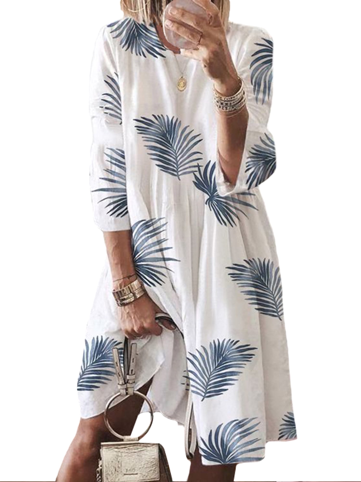 HIMONE Casual Big Swing Boho Dresses for Women Long Sleeve Tunic Shirts ...