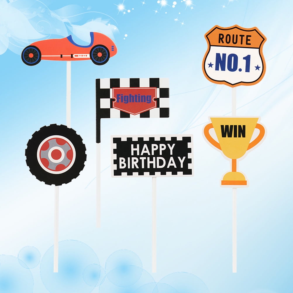 HINTRMENT 12Pcs Race Car Cake Topper Decorations Trophy Checkered Flag ...