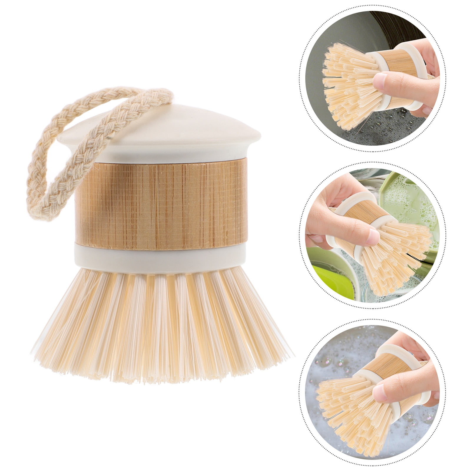 HINTRMENT 1Set Kitchen Brushes For Dishes White Bamboo Wood Plastic ...