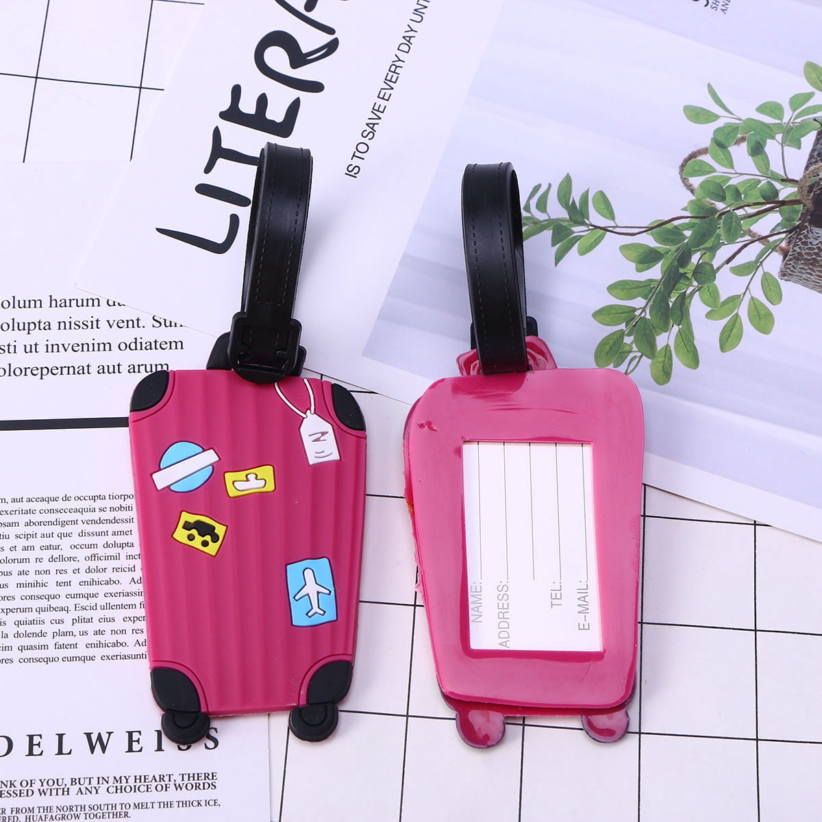 HINTRMENT 2Pcs Luggage Tags Pink Rectangular PVC for Identification and ...