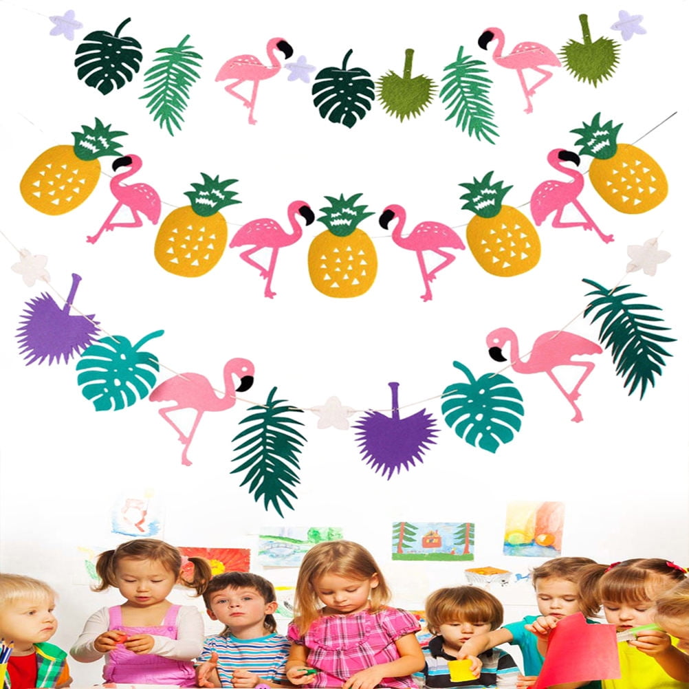 HINTRMENT 3Pack Hawaiian Birthday Banner Assorted Color Felt Flamingo ...