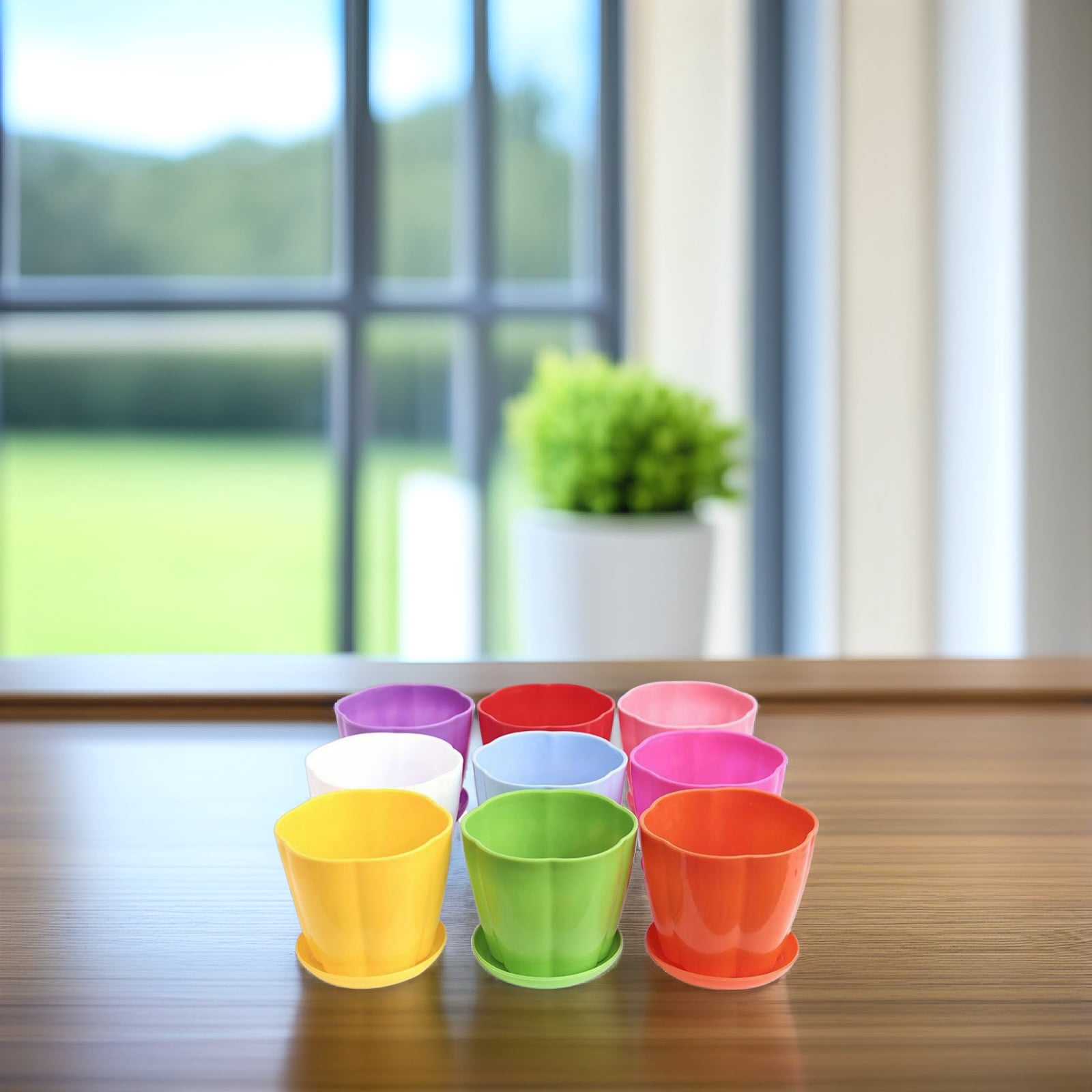 HINTRMENT 9Pcs Round Plastic Flower Pots in Assorted Color for Planting ...