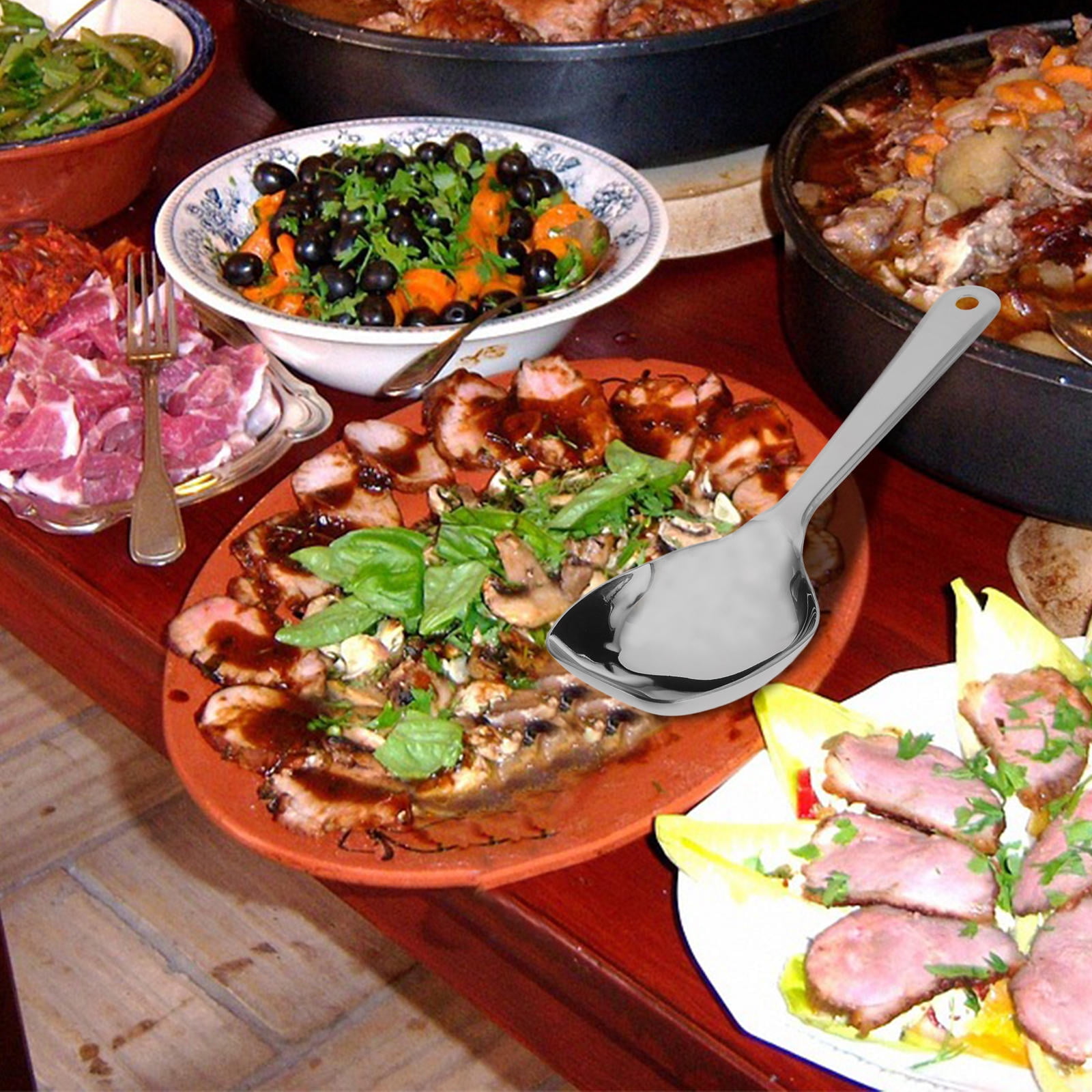 HINTRMENT Serving Spoon Stainless Steel Buffet Cutlery 1Pack Square ...