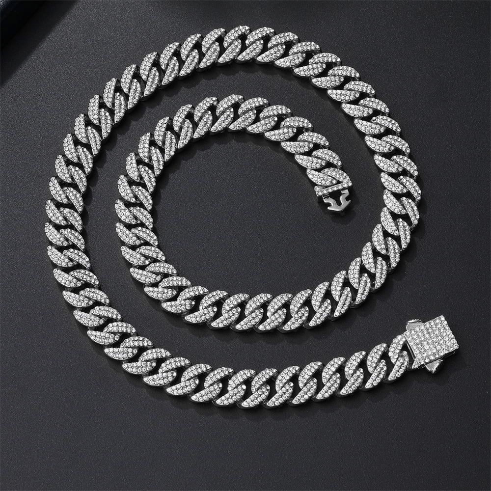 HIP HOP 10MM Cuban Link Chain 2Row Iced Out Rapper Heavy Necklaces ...