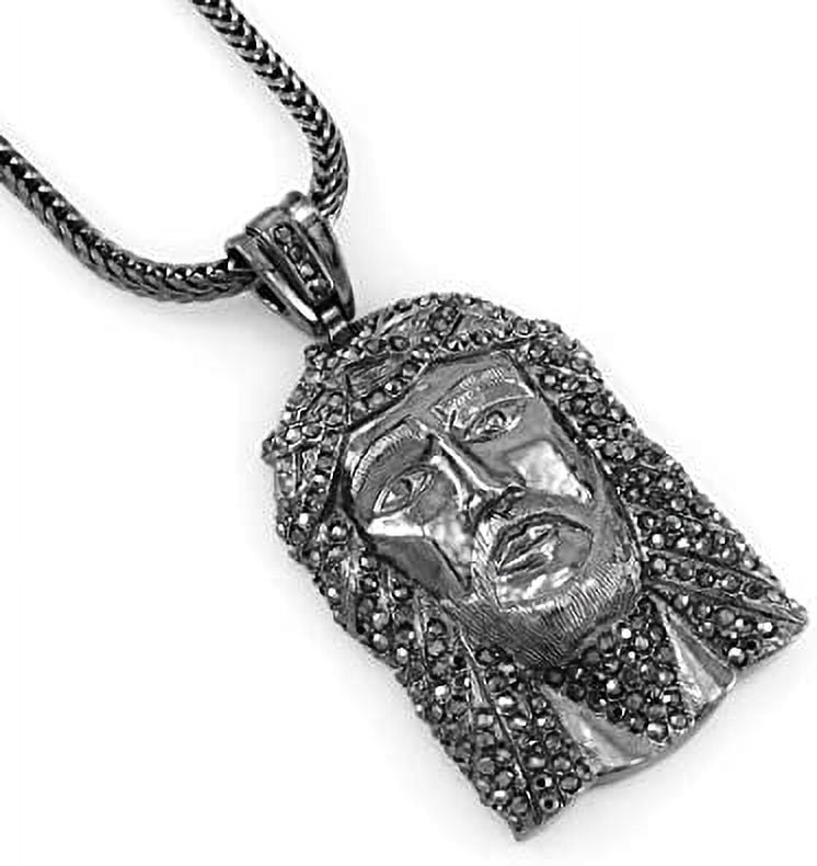 HIP HOP BLING HEMATITE BLACK ICED OUT JESUS FACE PENDANT - Walmart.com
