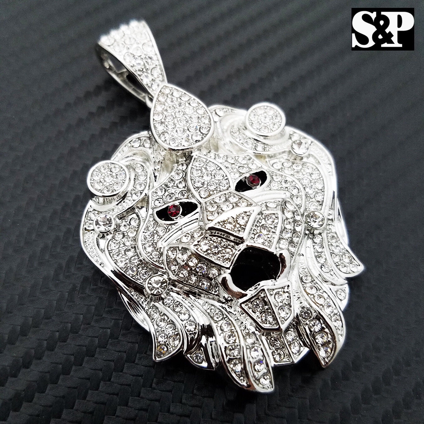 HIP HOP ICED LAB DIAMOND WHITE GOLD PLATED BLING LARGE LION HEAD CHARM ...
