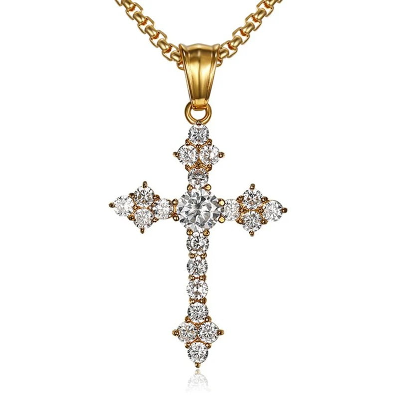 HIP HOP Prong CZ Stone Bling Iced Out 14K Yellow Gold Cross Pendants ...
