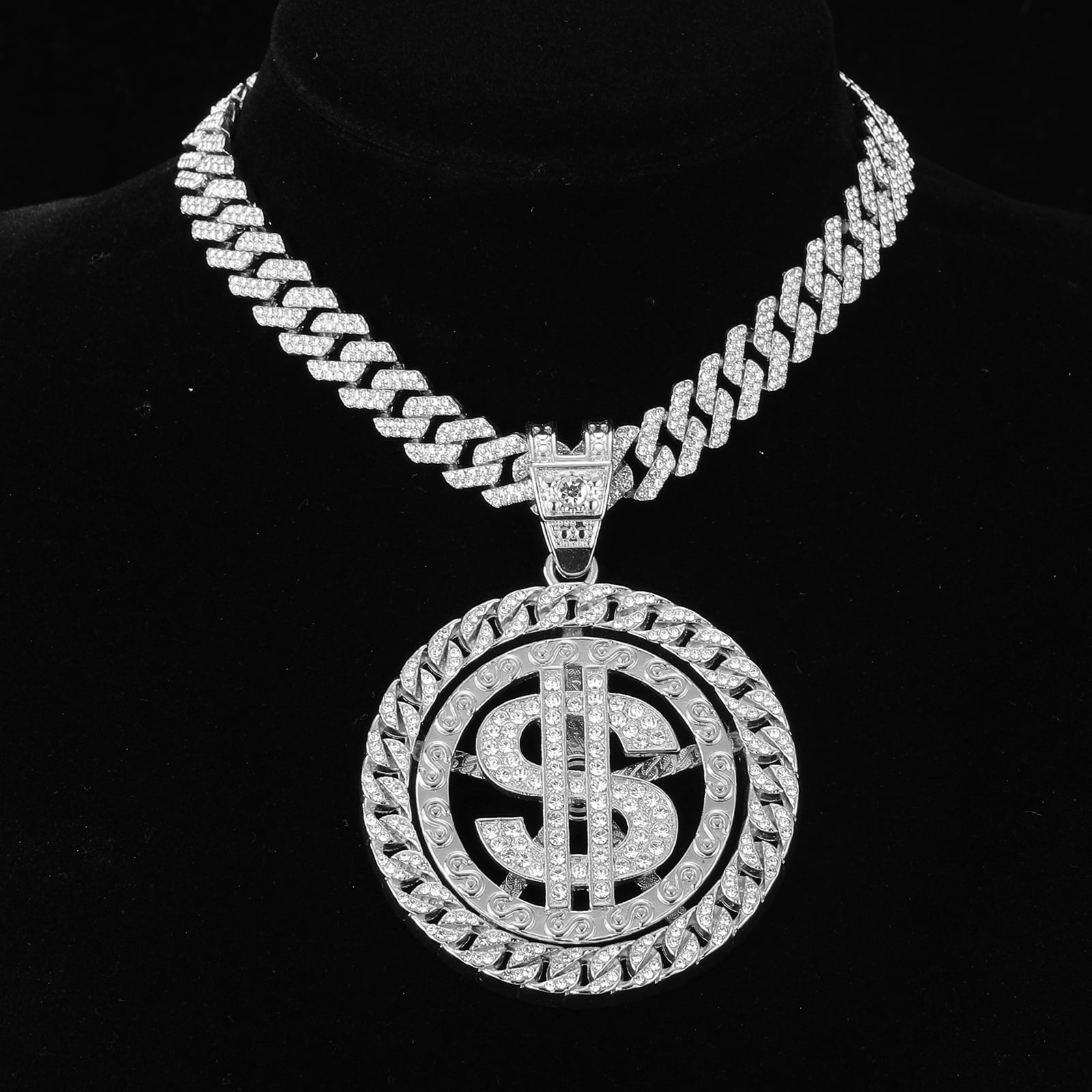 HIP HOP Rotatable Dollar Iced Out 13mm Miami Cuban Link Chain Pendant ...
