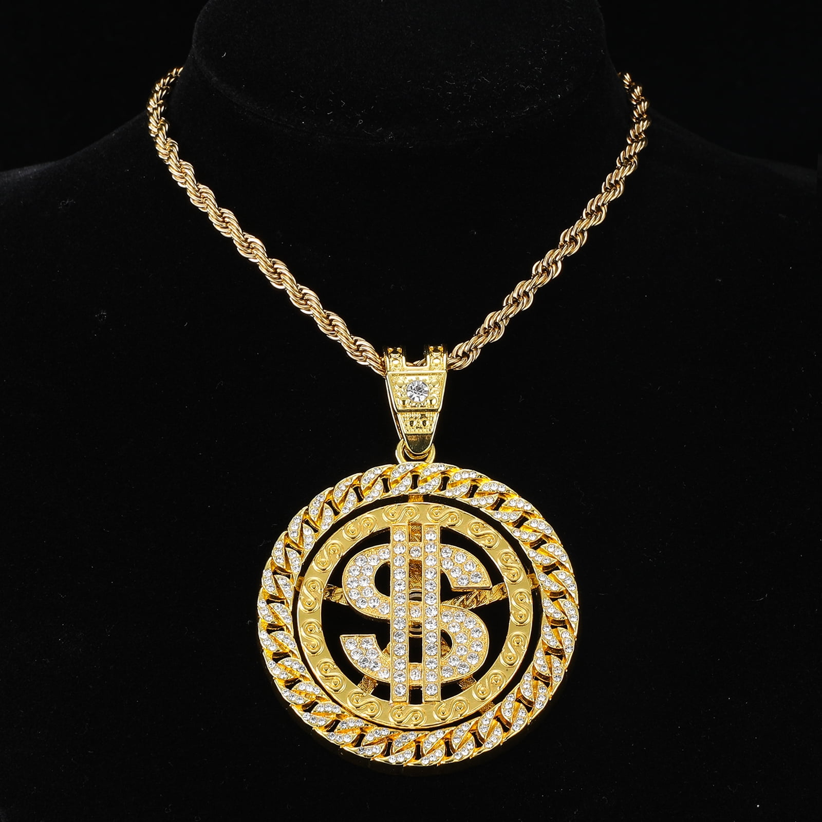HIP HOP Rotatable Dollar Iced Out 13mm Miami Cuban Link Chain Pendant ...
