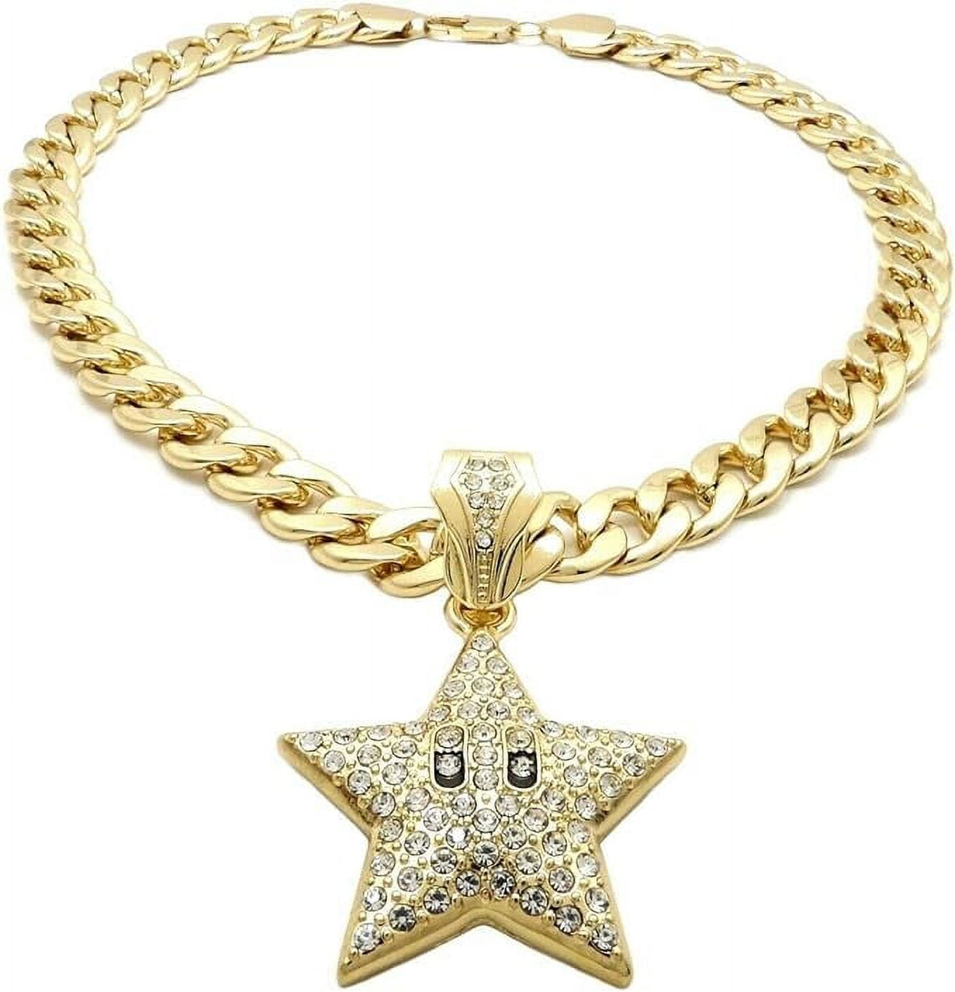 HIP HOP STYLE JEWELRY ICED GOLD PLATED MARIO STAR PENDANT & 10mm 20 ...
