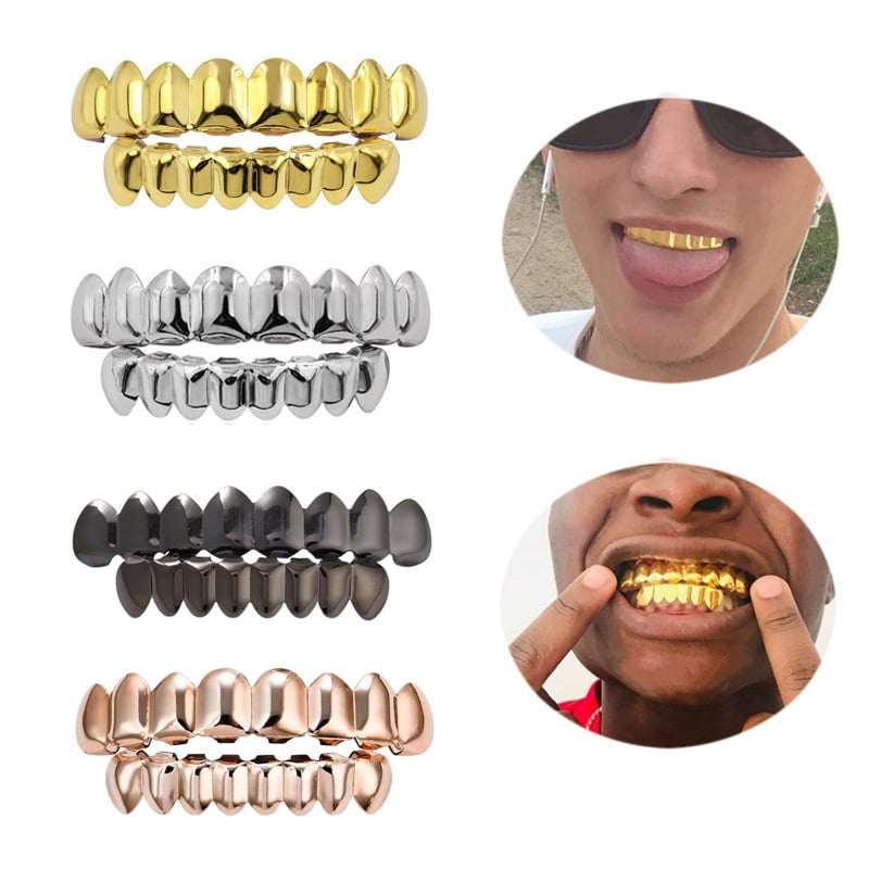 HIP HOP hip hop braces smooth gold braces upper teeth 8 lower teeth 8 ...