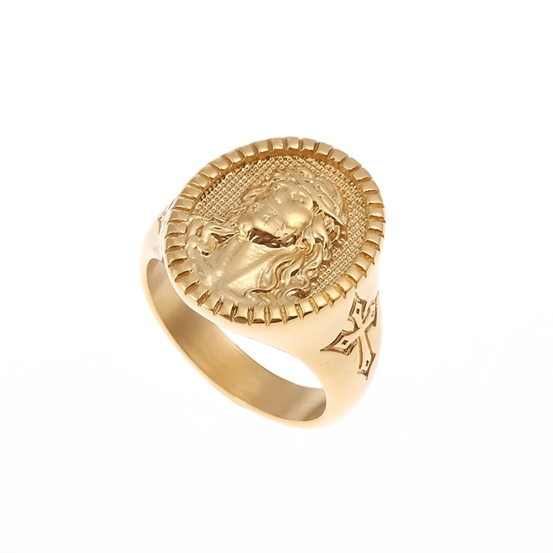 HIP Hop 14K Yellow Gold Cross JESUS Piece Finger Rings for Men Rapper ...