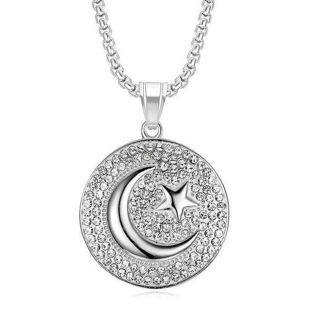 HIP Hop Arabic Muslim Allah Necklace Gold Star moon 14K Yellow Gold ...