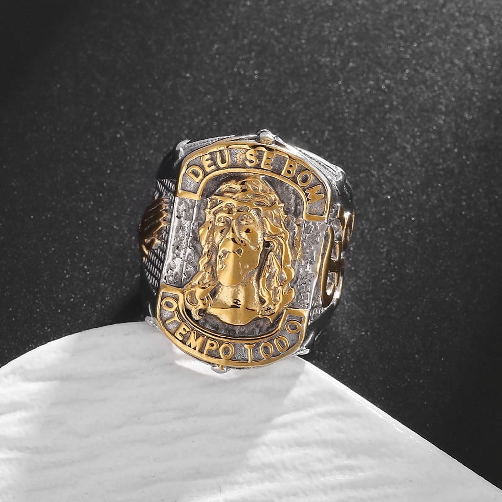 HIP Hop Bling 14K White Gold JESUS Piece Finger Rings for Men Rapper ...