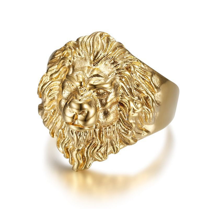 HIP Hop Bling 14K Yellow Gold Animal Male Lion Finger Rings for Men ...