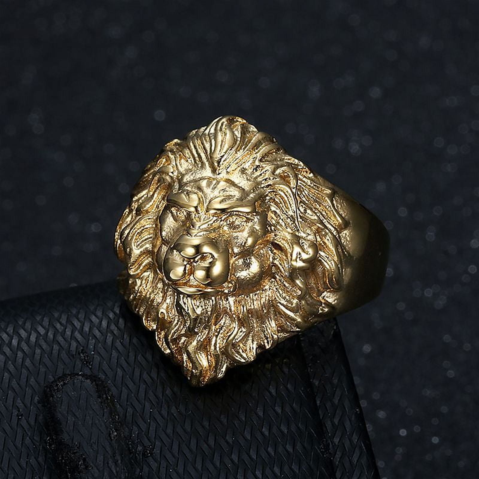 HIP Hop Bling 14K Yellow Gold Animal Male Lion Finger Rings for Men ...