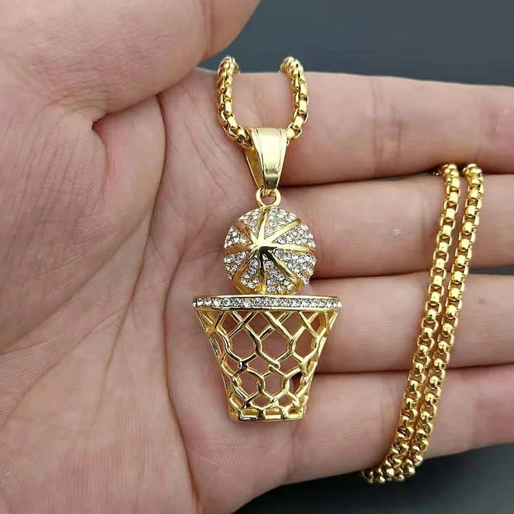 HIP Hop Bling Iced Out Gold color Full Rhinestone Basketball Pendants ...