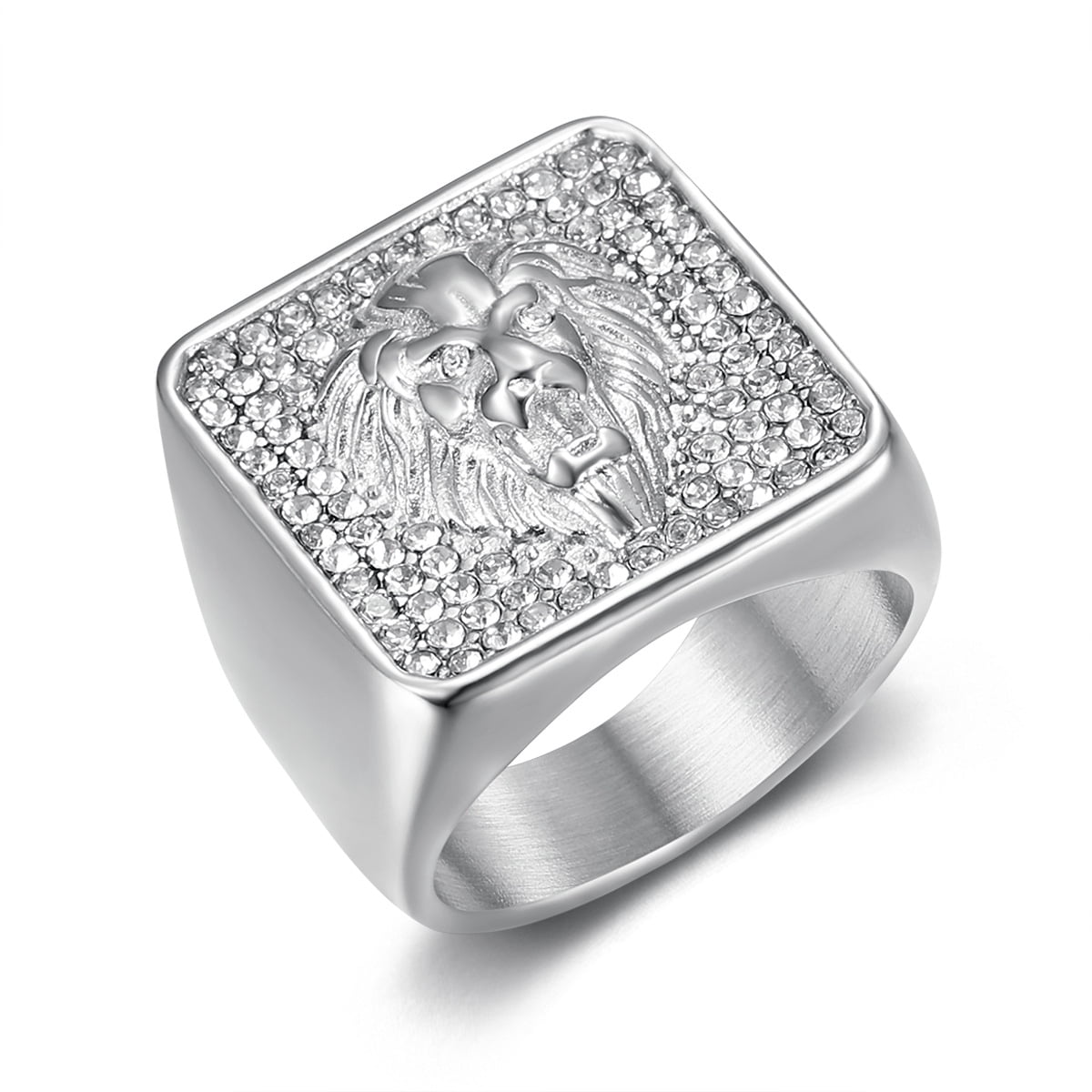 HIP Hop Bling Iced Out Solid 14K Yellow Gold Mali Lion Rings Square ...