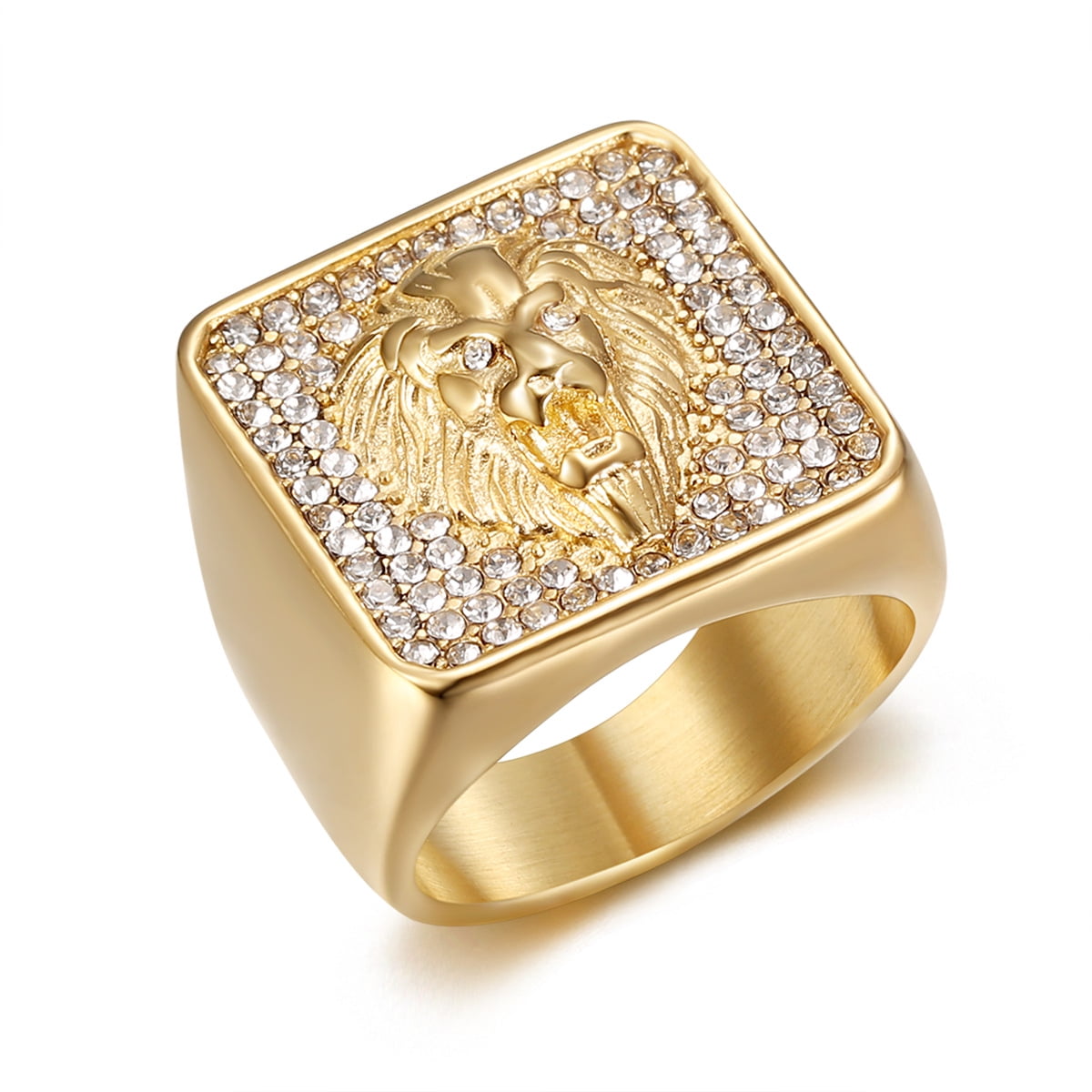 HIP Hop Bling Iced Out Solid 14K Yellow Gold Mali Lion Rings Square ...