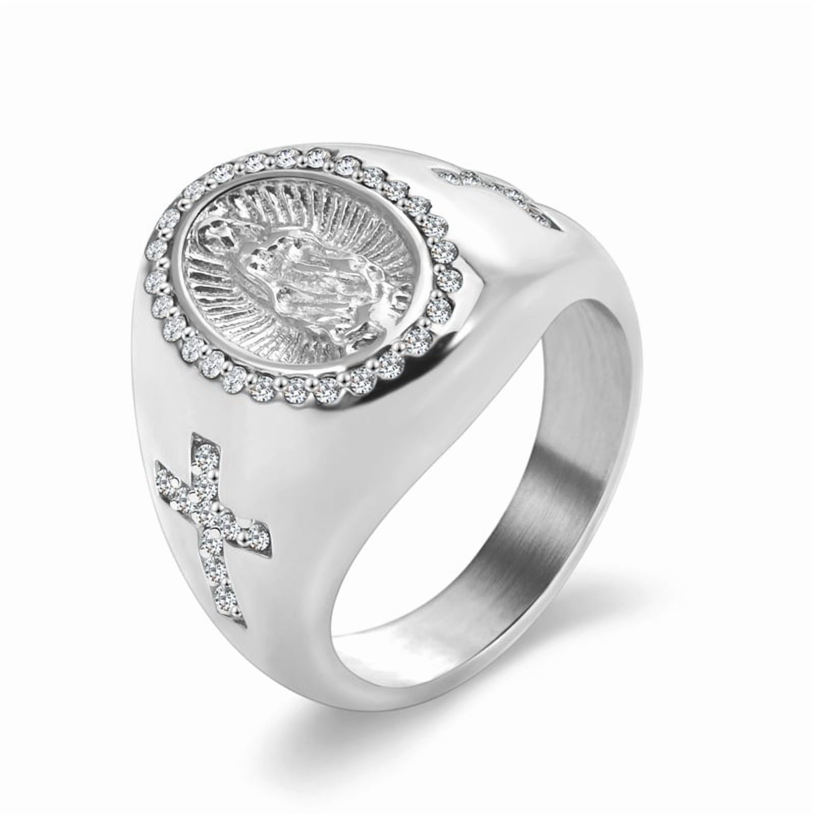 HIP Hop Bling Iced Out Solid 14K Yellow Gold Virgin Mary Cross Rings ...