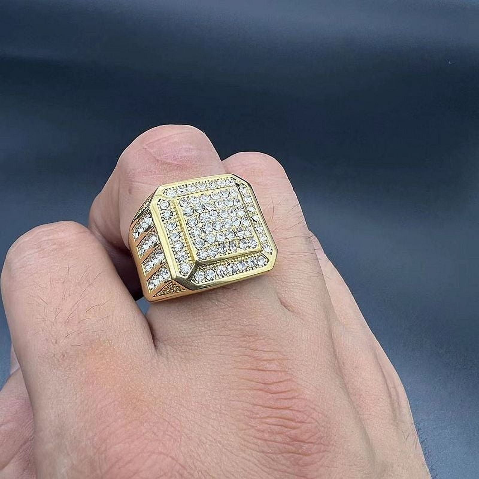 HIP Hop Rhinestone Paved Bling Iced Out 14K Yellow Gold Geometric ...