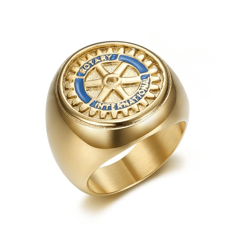 HIP Hop Rock 14K Yellow Gold Rotary International Round Finger Rings ...