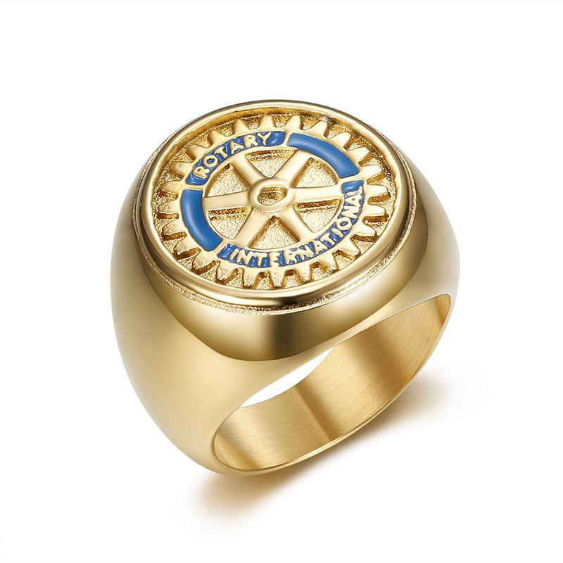 HIP Hop Rock 14K Yellow Gold Rotary International Round Finger Rings ...