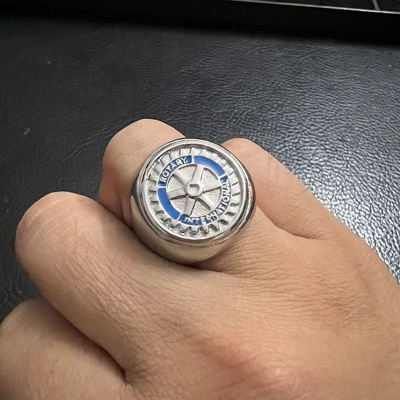 HIP Hop Rock Rotary International Round Finger 14K Yellow Gold Rings ...