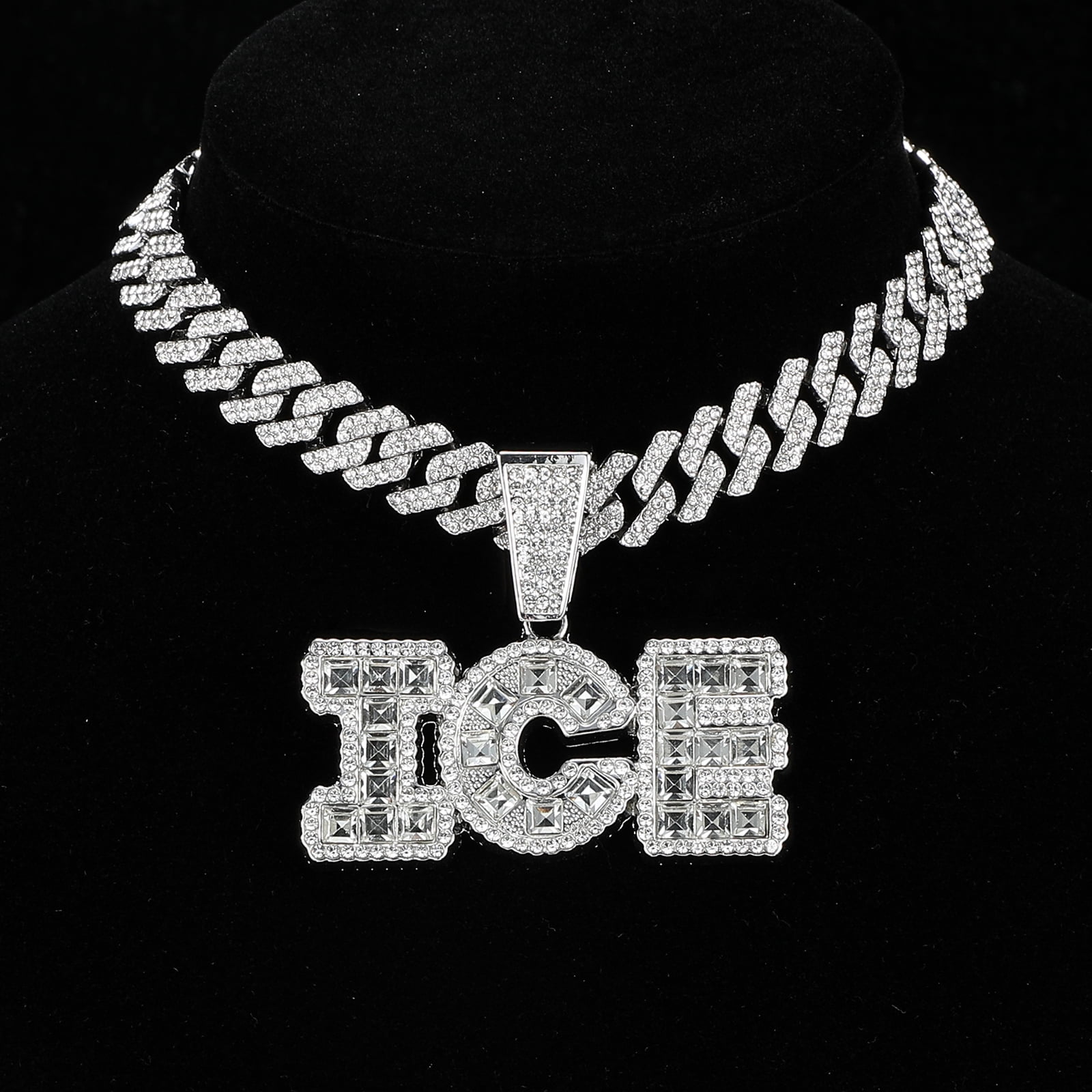 HIP Iced Out Letters ICE Pendants With 13mm Cuban Link Chain Rhinestone ...