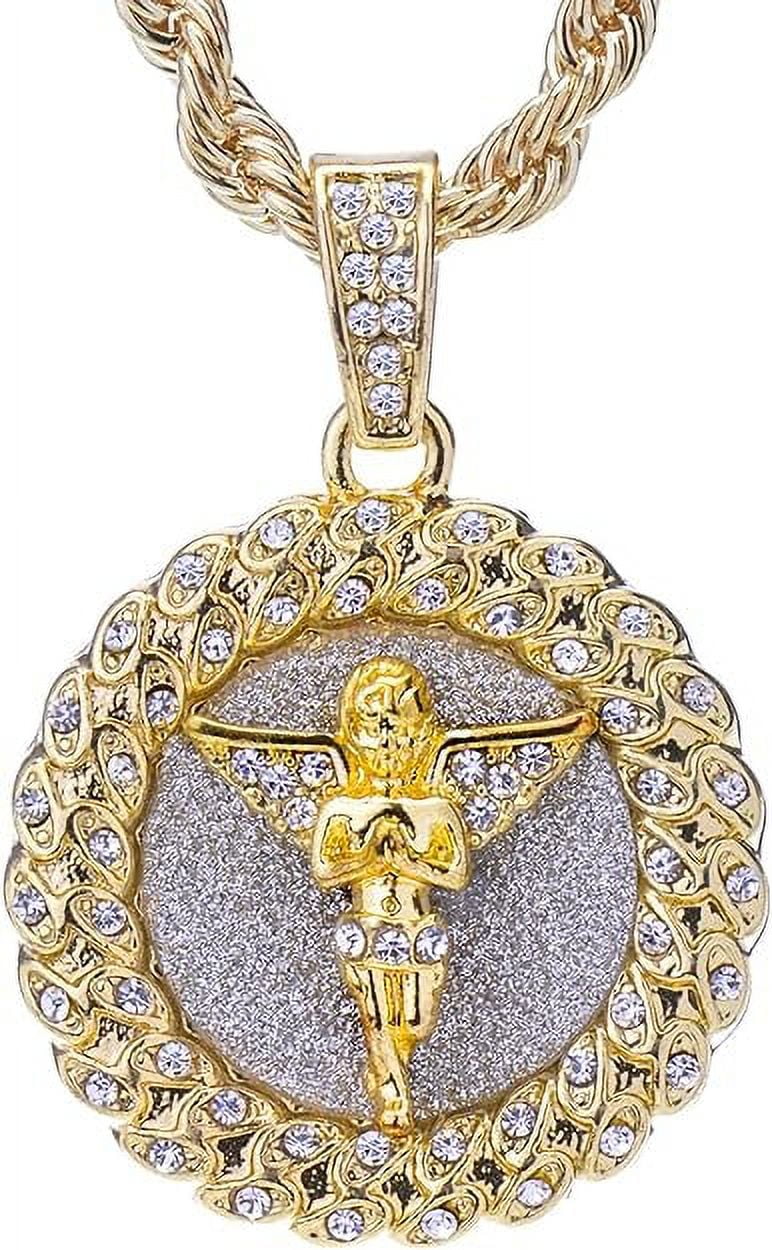 HIPHOP 14 K Gold Plated Hip Hop Gold-Tone Praying Angel Round Pendant ...
