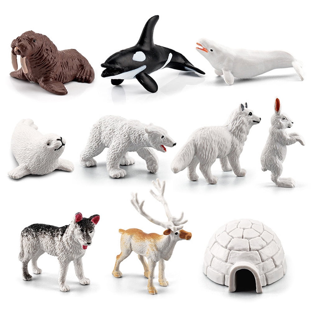 HIPKZ 10Pcs Polar Animals Figurine Set Polar Bear Seal Rabbit Realistic ...
