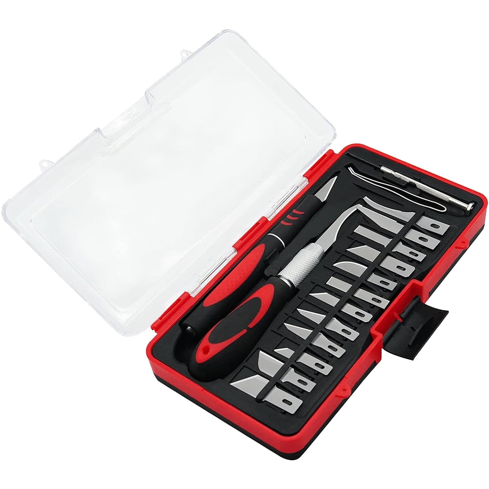 HIPKZ 18Pcs Engraving Tool Anti-slip Handle Scalpel Craft Set Sk5 Steel Blades Craft Artwork ...