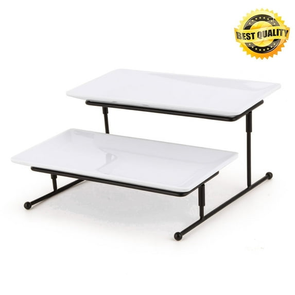 Yucurem 2 Tier Serving Tray Set Porcelain Tiered Platters, Collapsible ...
