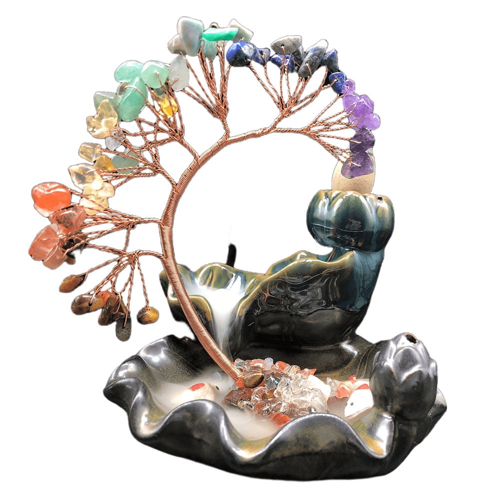 HIPKZ 7 Chakra Tree Money Tree Ash Catcher with Healing Crystal Stone ...