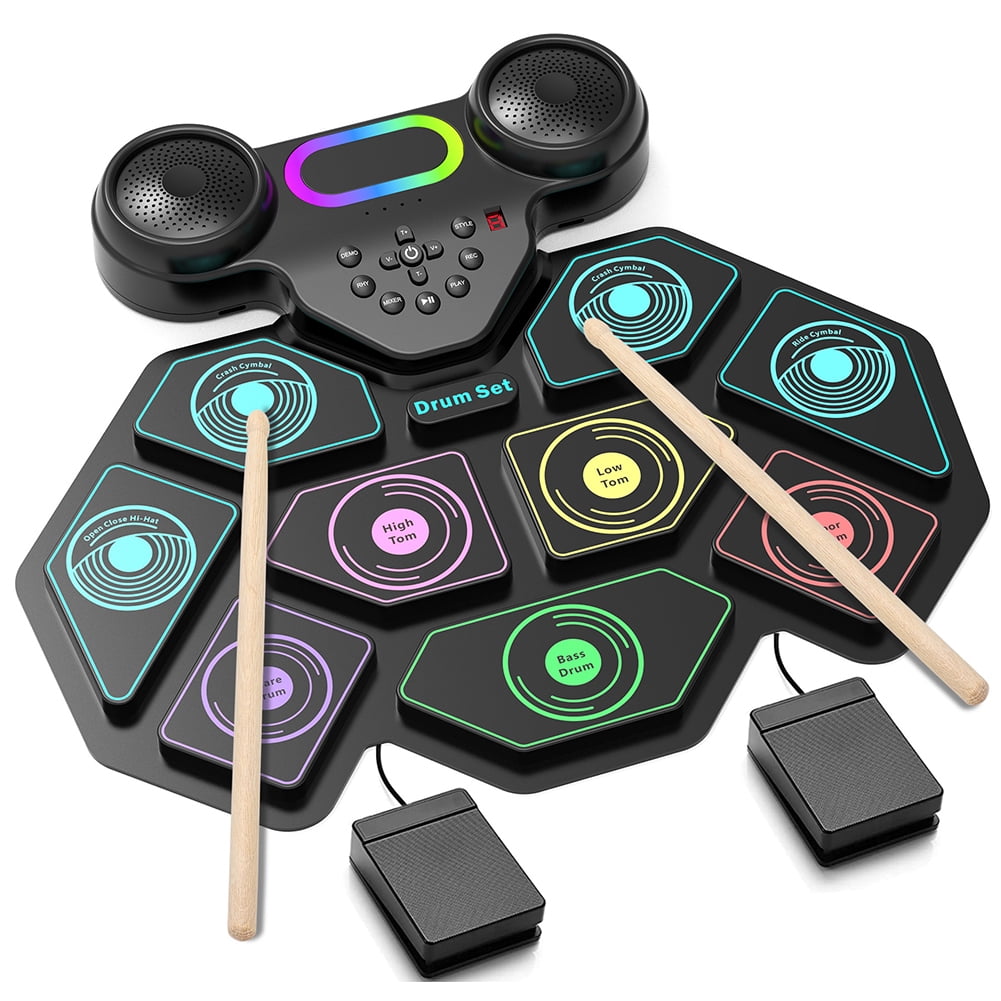 HIPKZ 9-Pads Electronic Drum Set Roll-up Electric Drum Set Adjustable ...