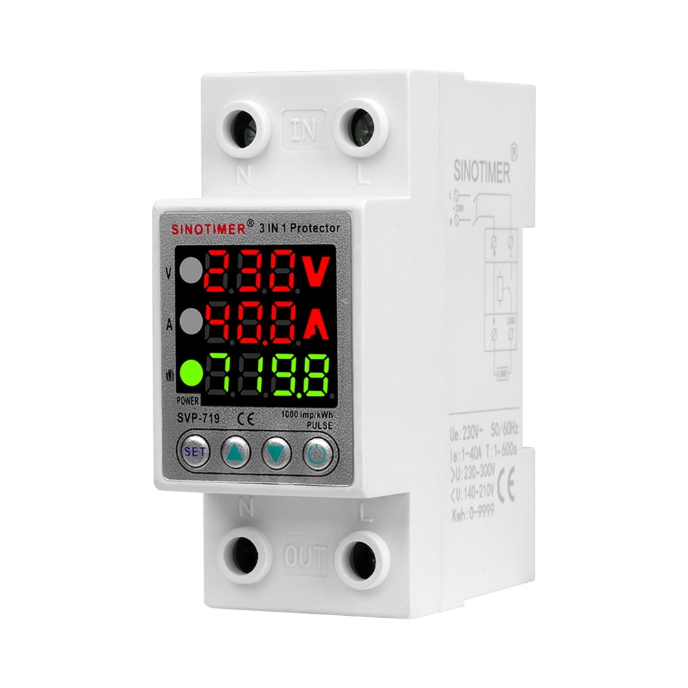 HIPKZ Din Rail Relay Protector Current Protection Limit Wattmeter Kwh ...
