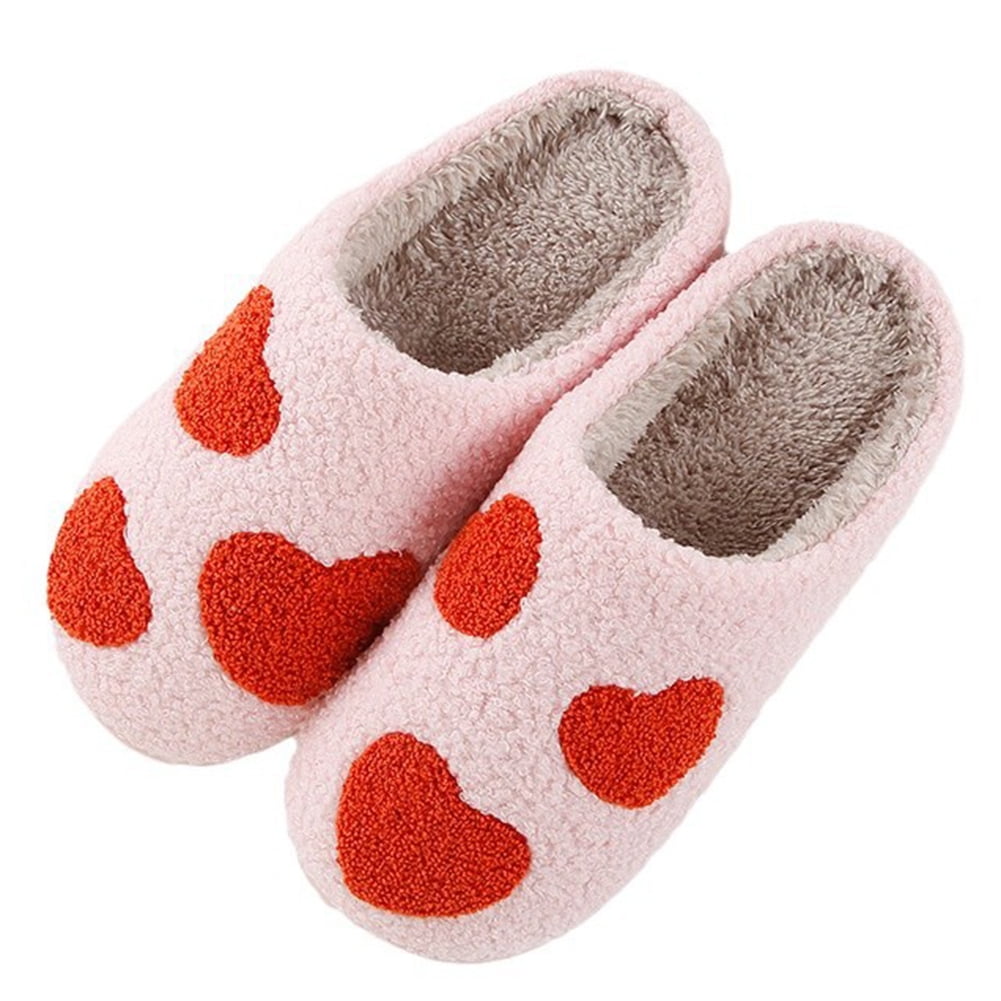 HIPKZ Plush Heart Slippers Flat Thermal Slippers Non Slip Fluffy Love ...