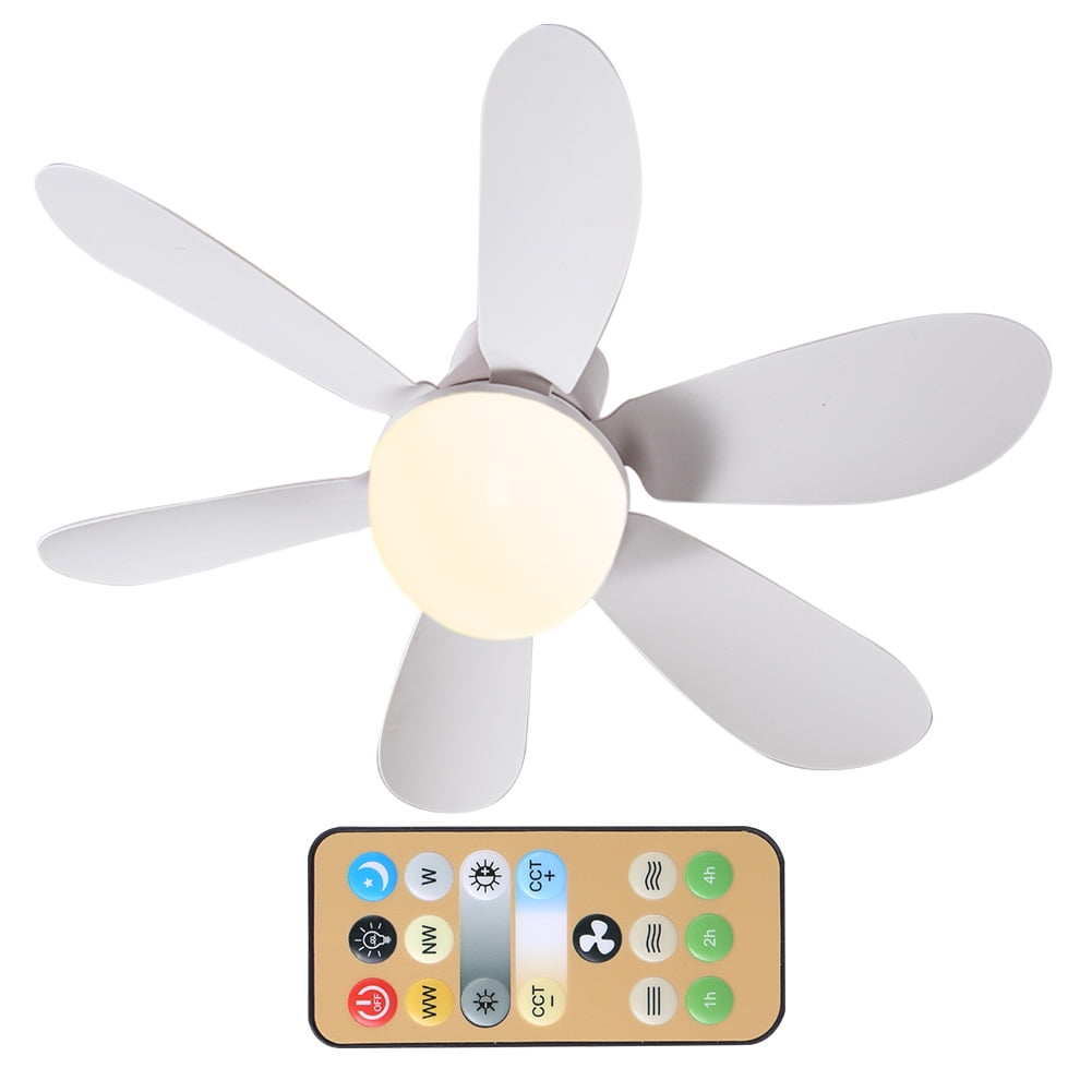 HIPKZ Quiet Ceiling Fan Lamp E27 Base Remote Control Wireless Silent Light Bulb Fan Dimmable ...