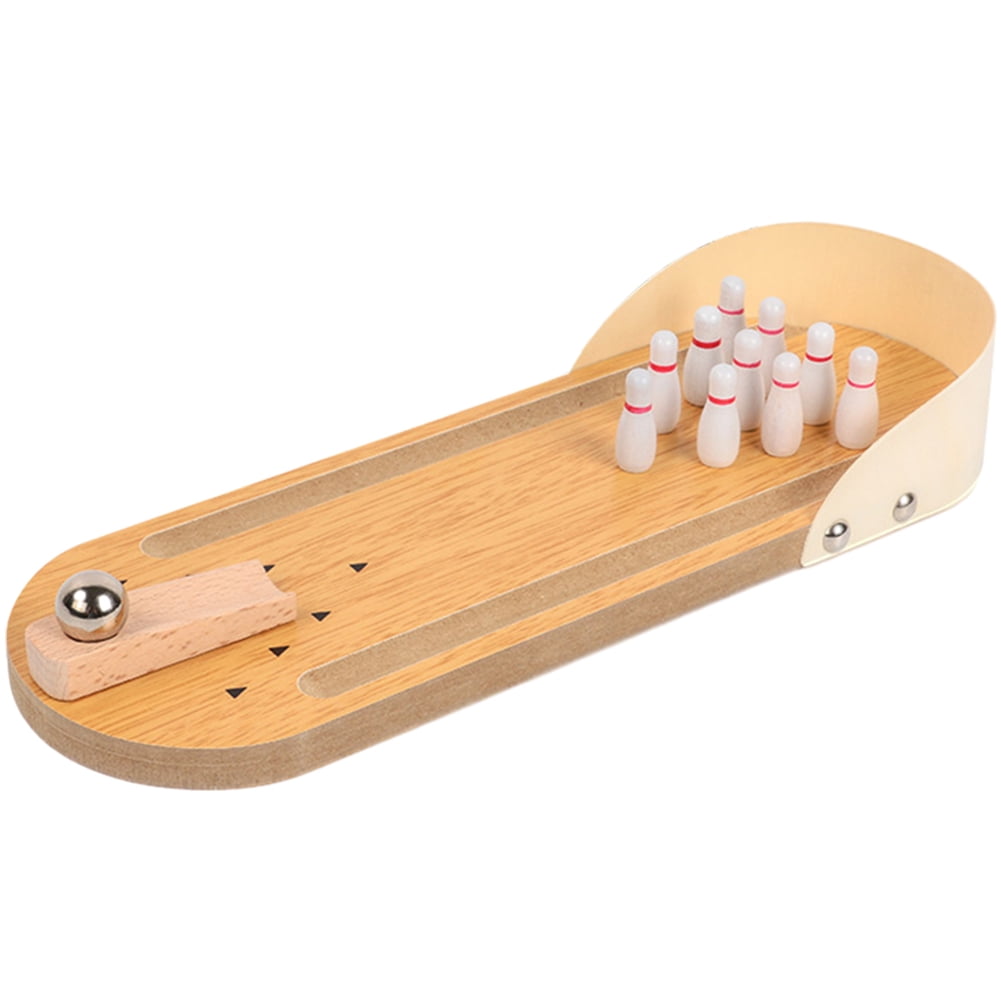 HIPKZ Tabletop Mini Bowling Game Set with 10 Pins Wooden Board Bowling ...