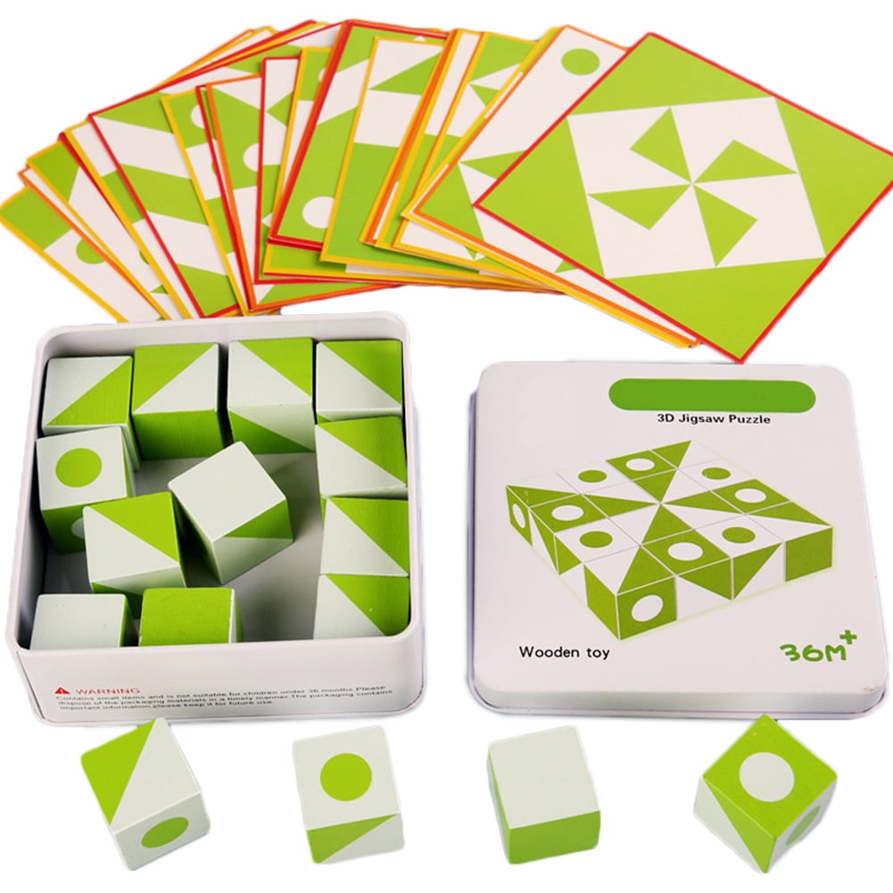HIPKZ Wooden Shape Puzzle Pattern Blocks Geometric Tangram Brain ...